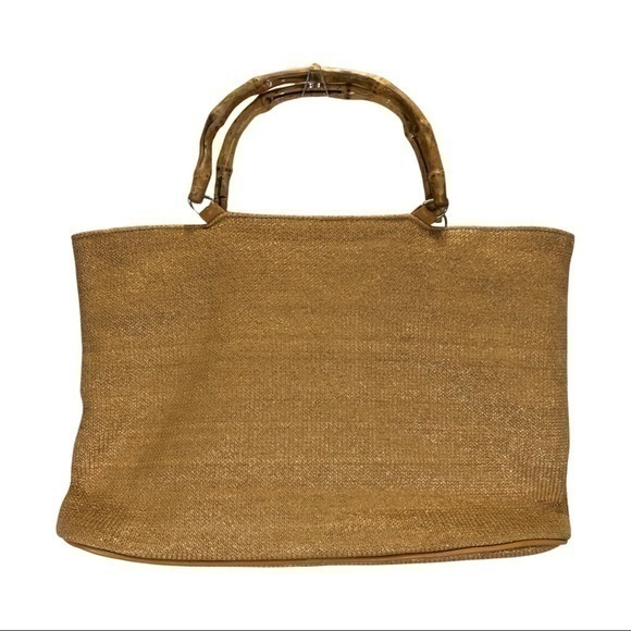 Hand Crafted | Bags | Vintage Handmade Bohemian Style Tan Woven Bamboo ...